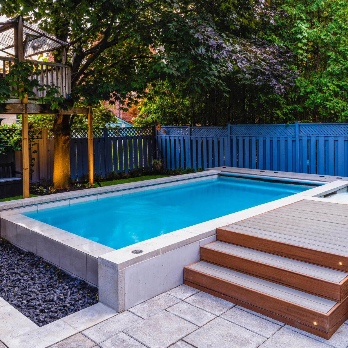 Infinity Pool with Hot Tub, 2 Tier Deck & Pergola - Land-con