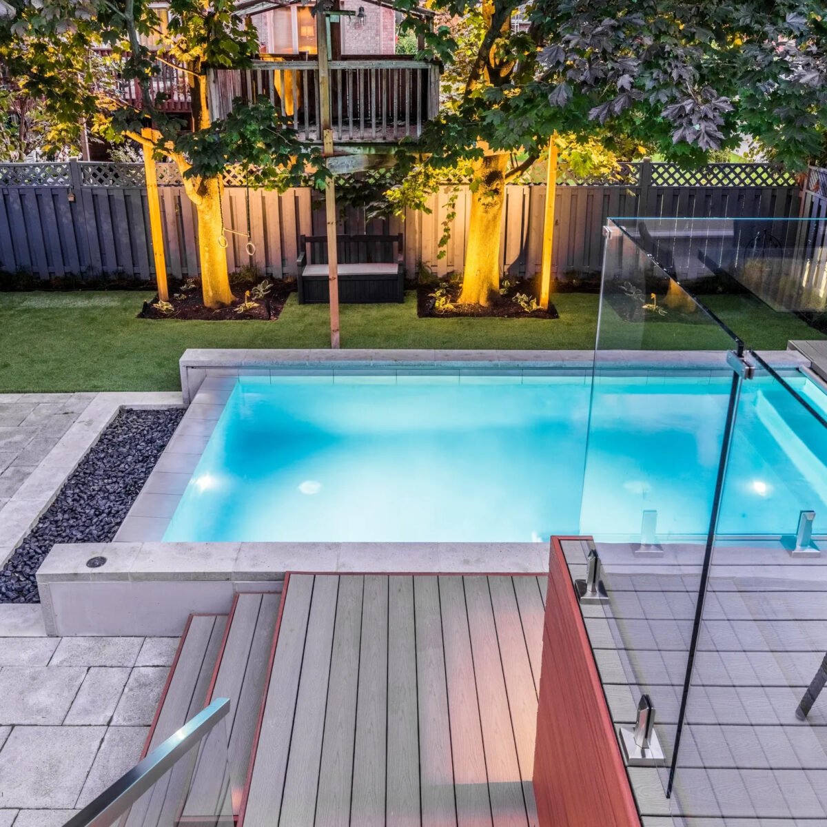 Infinity Pool with Hot Tub, 2 Tier Deck & Pergola - Land-con